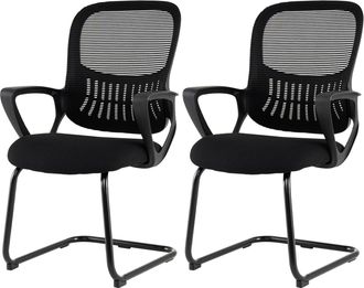 Giantex 2er Set Konferenzst&uuml;le, Ergonomische Schwingst&uuml;hle mit Armlehnen gepolstertem Sitz, B&uuml;rostuhl ohne Rollen f&uuml;r Wartezimmer, B&uuml;ro, belastbar bis 113kg