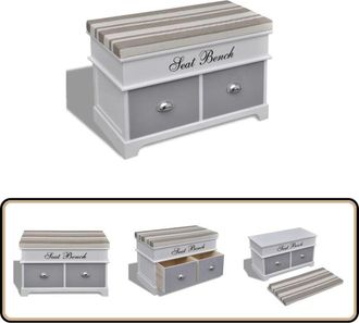 vidaXL Vidaxl - Banc dentrée et de rangement avec coussin gris 2 tiroirs Blanc - Banc Coffre - Banc Rangements - Meuble Entrée - Rangement Intérieur - Banc