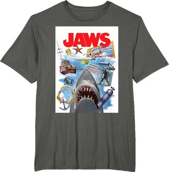 Jaws 50th Anniversary Poster Amity Island Collage 2-Sided T-Shirt