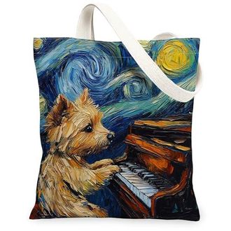 Generic Cairn Terrier Sac fourre-tout en toile r&eacute;utilisable pour faire du shopping Motif piano &eacute;toil&eacute; 33 x 38 cm