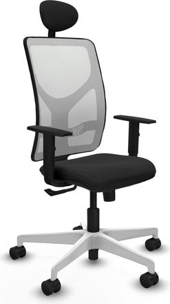 Piqueras y Crespo Schwarzer Drehstuhl mit 1D-Armlehnen, h&ouml;henverstellbarer Lendenwirbelst&uuml;tze und festem Kopfteil, ausgestattet mit 3 Positionen und Schneidschaum, Wei&szlig;