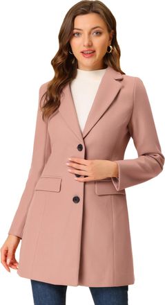 Allegra K Lange Winterjacke f&uuml;r Damen, einreihiger langer Mantel, Cabanjacke, rosa - dusty pink, S