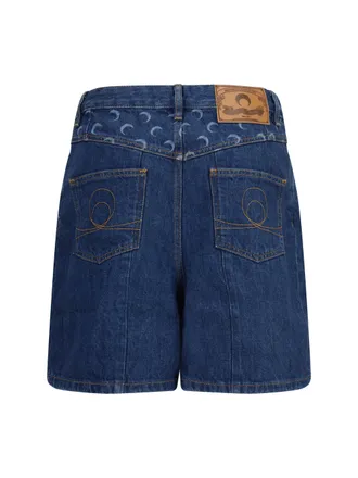 Marine Serre Womens High-Waisted Denim Shorts Midnight Blue Cotton Bermuda