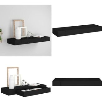 vidaXL Schweberegal mit Schublade Schwarz 80x25x8 cm - Schweberegal - Wandregal - Schwarzes Regal - Regal Mit Schublade - B&uuml;cherregal - Home & Living