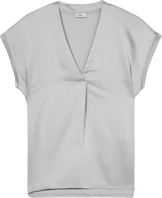 Oltre Femme, Blouses et Chemises, Gris, Taille: 44 FR T-shirt bicolore &agrave; col en V
