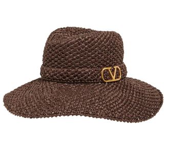 Valentino Garavani VLogo Brown Straw Sun Hat Size S