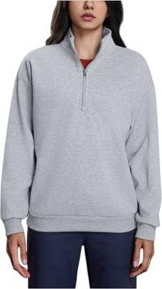 Generic Pull en molleton de coton doubl&eacute; avec demi-fermeture &eacute;clair, pull en polaire douce pour femme, gris, 38