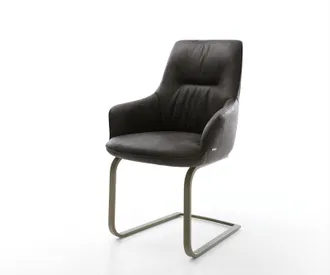 DELIFE Freischwinger Zelia-Flex mit Armlehnen Mikrofaser Anthrazit Vintage Freischwinger flach Effektfinish Titan Taschenfederkern, Esszimmerst&uuml;hle
