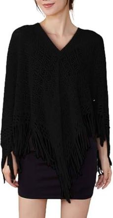 Generic Poncho Femme Hiver Chaud Chale Femme Hiver Chaud Cape Femme Effet enveloppant Ch&acirc;le Printemps &Eacute;t&eacute; Tricot G&eacute;om&eacute;trique &Agrave; Pompons D&eacute;contract&eacute;