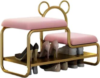 Generic Kleiner Fußhocker, Doppelschichtiger Schuhhocker mit Metallbeinen, Eingebautes Sofa mit Lederschwammkissen, Geeignet for Wohnzimmer und Schlafzimmer(C