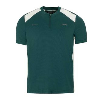 Slazenger T-Shirt f&uuml;r Herren, Rei&szlig;verschluss, gewebter Stoff, Emblem (Gr&uuml;n/Wei&szlig;)