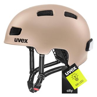 Uvex City 4 - Leichter City-Helm f&uuml;r Damen und Herren - individuelle Gr&ouml;&szlig;enanpassung - inkl. LED-Licht - Soft Gold matt - 55-58 cm