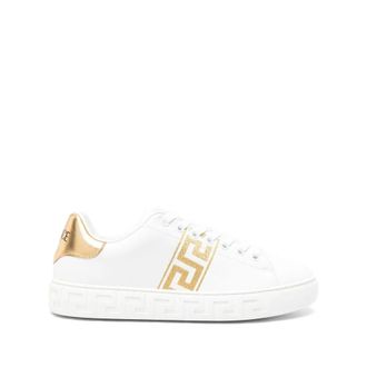 Versace Ivory White Gold Sneakers Greca Bestickt - - Shoes - Damen - Wei&szlig; - 35 EU