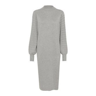 Kaffe Grau Melange Strickkleid mit Seitenschlitz - - Dresses - Damen - Grau - M