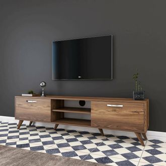 Dmora Aldh, Sideboard, Wohnzimmerschrank, niedriger Schrank für TV, Wandbasis, 180 x 35 x 49 cm, Walnuss