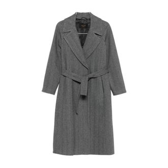 Palt&ograve; Grauer Fischgr&auml;tenmuster G&uuml;rtelmantel - - Coats - Damen - Grau - M