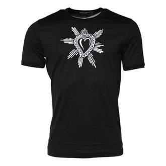 Dolce & Gabbana Dolce & Gabbana Black Sacred Heart Cotton Crew Neck T-shirt - - Tops - Herren - Schwarzk - XS