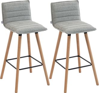 HOMCOM 2er-Set Barhocker, Barst&uuml;hle, gepolsterte Sitzfl&auml;che 76,5H cm, R&uuml;ckenlehne und Fu&szlig;st&uuml;tze, F&uuml;&szlig;e aus Buchenholz, Stoff in Leinenoptik, Hochst&uuml;hle K&uuml;che,
