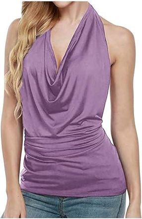 Generic T-shirt dos nu sans manches col cascade dos nu débardeurs gilet à bretelles haut dété en coton chemisier tunique uni col en V T-shirt dété - Débardeur