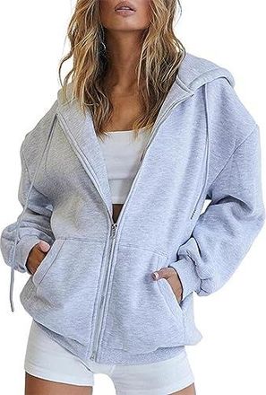 Generic Trench long pour femme, sweat-shirt grande taille, ample à capuche avec poches, sweat-shirt classique polyvalent, confortable, chaud, automne, manteau
