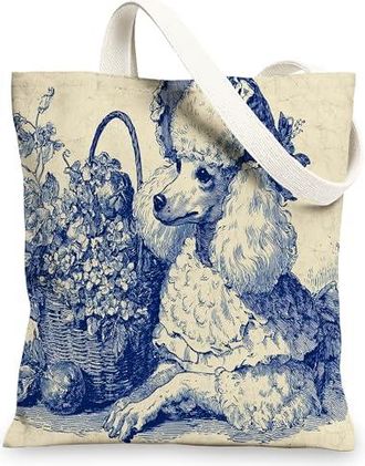 Generic Sac fourre-tout vintage en toile motif animal élégant réutilisable sacs dépicerie légers lavables en toile, bleu, 13x15 Inch