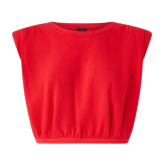 Pinko Pinko, Femme, Tops, Rouge, Taille: 40 FR Maracaibo Maglia Crop Top &agrave; &Eacute;paules Prolong&eacute;es