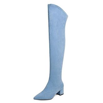 EDEFS Bottes Longues &agrave; Talon Carr&eacute; de 5 cm en Su&eacute;dine Bleu Clair Style Chic et Confortable pour Toutes Occasions Bleu Clair Taille EU39