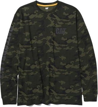 CAT Caterpillar Trademark Banner T-shirt à manches longues pour homme avec boucle de gestion des fils au centre du dos et logo Cat Workwear, Noir camoufla