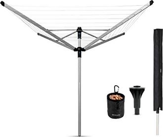 Brabantia Séchoir Lift-O-Matic Advance - Etendoir Linge Extérieur - Résistantes aux UV, 60 m - Rotation Fluide - Ancre de Sol, Housse et Sac pour Pinces à Linge