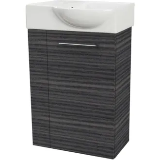 Fackelmann B. perfekt sbc G&auml;ste-WC Set 2 Teile - Waschtischunterschrank in Holz Anthrazit mit Waschbecken Keramik - Waschbeckenunterschrank schmal - T&uuml;ranschlag