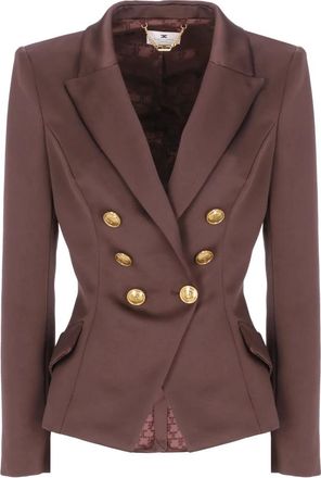 Elisabetta Franchi Femme, Vestes, Brun, Taille: 42 FR Veste en satin Duchesse avec boutons bijoux