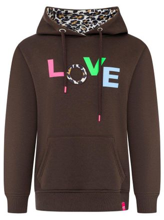 Zwillingsherz Hoodie LOVE Kapuzeninnenseite mit Leomuster, gro&szlig;er Print, K&auml;ngurutasche