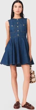 Maje Robe Courte En Denim &Eacute;vas&eacute;e - Bleu Marine - Maje