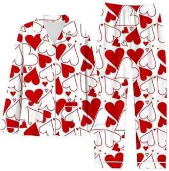 Generic Ensemble Pyjama avec Chemise &agrave; Manches Longues Ensemble Pantalon &agrave; Manches Longues pour Femmes, imprim&eacute; en Forme de coeur, Mode d&eacute;contract&eacute;e, Poches &agrave;