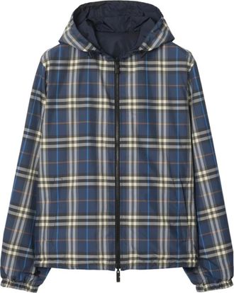 Burberry Homme, Vestes, Bleu, Taille: XS Veste à capuche réversible à carreaux