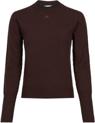 Courr&egrave;ges Pull en maille c&ocirc;tel&eacute;e &agrave; logo brod&eacute; en laine