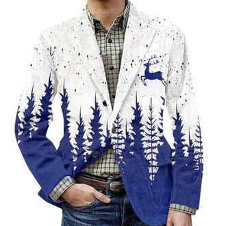 Generic Costume blazer de Noël pour homme - Veste tendance avec motif forêt et imprimé cerf - Veste de loisirs avec col à revers et une fermeture pour le quot