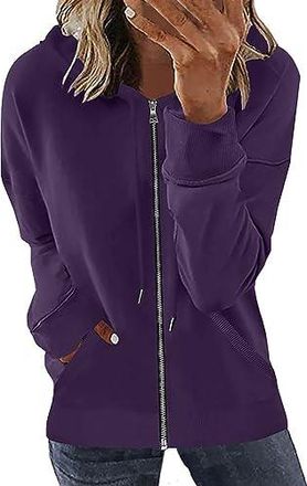 Generic Sweat à capuche zippé pour femme grande taille - Sweat à capuche pour femme avec cordon de serrage Y2K doux et confortable avec poches, couleur unie, 