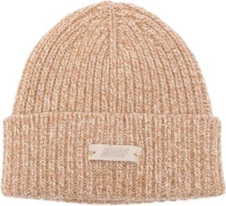 Autry Homme, Accessoires, Brun, Taille: ONE Size Ribbed Wool Blend Beanie