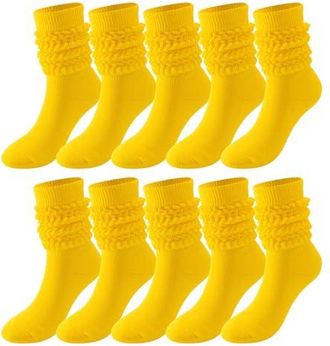 Generic Lot de 5 paires de chaussettes hautes pour femme Couleur unie 1,8 m, jaune, Taille unique