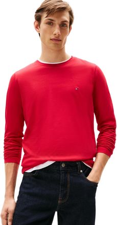 Tommy Hilfiger Herren Langarmshirt Stretch Slim Fit Baumwolle, Mehrfarbig (Medium Red), XXL