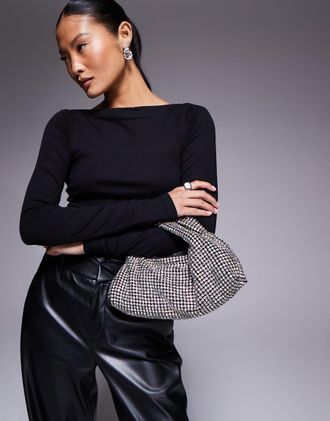 River Island U-f&ouml;rmige Clutch-Tasche mit Strassbesatz in Silberoptik