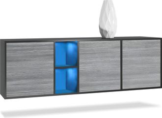 Vladon Kommode Cuba, Made in Germany, Schwarz matt/Avola-Anthrazit - Modernes Sideboard f&uuml;r Ihr Wohnbereich - (BxHxT) 182x53x35 cm