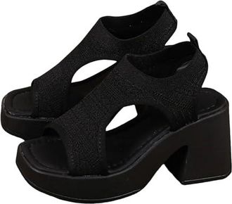 Generic Sandales d&eacute;t&eacute; &agrave; plateforme pour femme avec talon bloc - Dessus en maille respirante - Chaussures de fitness pour femme, Noir, 41 EU