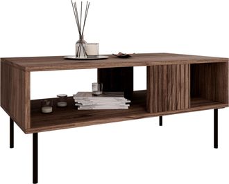 Mirjan24 Couchtisch Trigev Stylischer Kaffeetisch mit Ablagef&auml;cher, geriffelte Fronten, Sofatisch, Wohnzimmertisch, Stilvoll, Praktischer Teetisch (Nuss Warmia