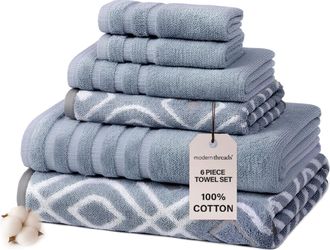 Modern Threads Amrapur Overseas Modern Threads Handtuch-Set, 6-teilig, garngef&auml;rbt, Oxford-Streifen, Jacquard, einfarbig, ultraweich, 500 g/m&sup2;, 100% gek&auml;mmte Baumwol