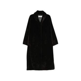 R&oacute;he Manteau &agrave; col ch&acirc;le en peau lain&eacute;e - Femme - Vestes - Noir - Taille: 36 FR