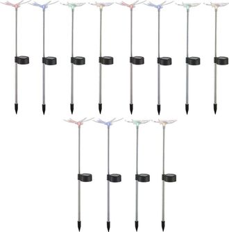 Globo Lighting 12er Set RGB LED Solar Beleuchtung Schmetterling Erdspie&szlig; Libellen Garten Steck Leuchten Edelstahl