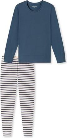Schiesser Damen Schlafanzug Lang mit B&uuml;ndchen Baumwolle-Nightwear Ensemble de Pijama, Bleu Jeans_181746, 38 Femmes