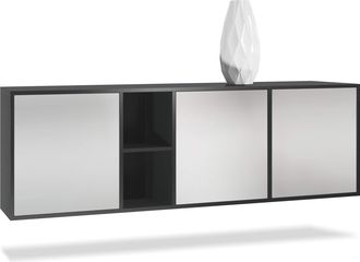 Vladon Kommode Cuba, Made in Germany, Schwarz matt/Hellgrau seidenmatt - Modernes Sideboard f&uuml;r Ihr Wohnbereich - (BxHxT) 182x53x35 cm